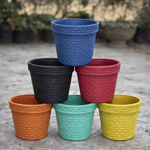 Pack of 3 Fiber Pots (9x9 INCHES) Brick Design – Non Breakable Mix Col ...